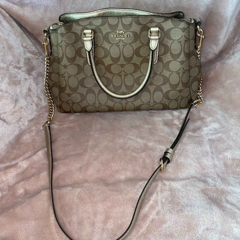 Coach Signature Rare Gold Lined Carryall - Gem